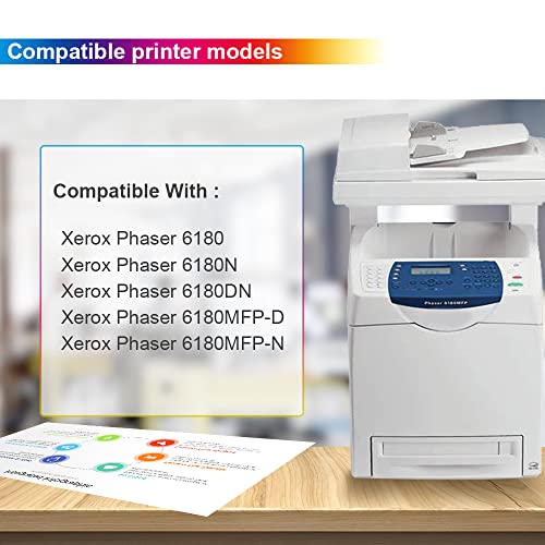 CHENPHON Compatible 6180 Toner Cartridge Replacement for Xerox Phaser 6180 6180N 6180DN 6180MFP-D 6180MFP-N Printer for Xerox 113R00726 113R00723 113R00724 113R00725 [KCMY-4PACK]