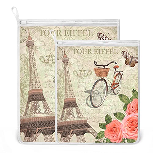 Paris Vintage Eiffel Tower Laundry Mesh Bag Delicates Lingerie Laundry Wash Bag Heavy Duty with Zipper Laundry Sock Bag for Packing Travelling Washing