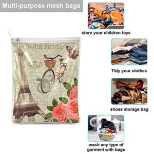 Paris Vintage Eiffel Tower Laundry Mesh Bag Delicates Lingerie Laundry Wash Bag Heavy Duty with Zipper Laundry Sock Bag for Packing Travelling Washing