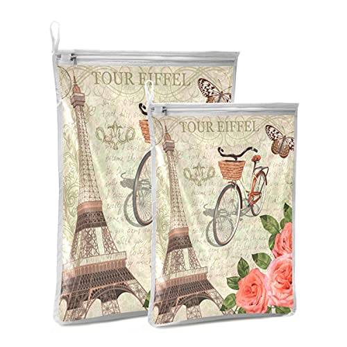 Paris Vintage Eiffel Tower Laundry Mesh Bag Delicates Lingerie Laundry Wash Bag Heavy Duty with Zipper Laundry Sock Bag for Packing Travelling Washing