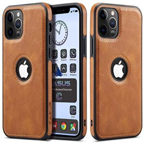 casus logo view compatible with iphone 12 pro max case slim premium vegan leather classic luxury elegant thin cover (2020) 6.7" (brown)