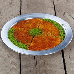 kunefe plates set of 3, kunafa dough serving plates, kataifi dough silver plates, aluminum plates for kunafa shredded dough, turkish kunefe serving plates (small 5 in)