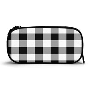 moslion buffalo check plaid high capacity pen case retro black white classic tartan rustic geometric design durable pencil bag stationery zipper pouch for girls boys student school office