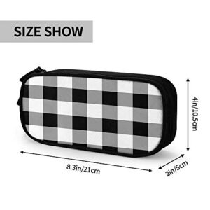 Moslion Buffalo Check Plaid High Capacity Pen Case Retro Black White Classic Tartan Rustic Geometric Design Durable Pencil Bag Stationery Zipper Pouch for Girls Boys Student School Office