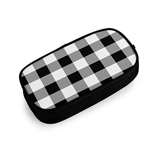 Moslion Buffalo Check Plaid High Capacity Pen Case Retro Black White Classic Tartan Rustic Geometric Design Durable Pencil Bag Stationery Zipper Pouch for Girls Boys Student School Office