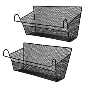 2 packs wrought iron bedside hanging basket, student dormitory bed storage baskets, metal mesh desktop corner racks, hanging organizers, used for bedside storage, beverage tissues and office rooms with hooks (black)