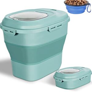 Collapsible Dog Food Storage Container, 30 Lb Pet Cat Pantry Plastic Large Containers Bin with Wheels Airtight Lids Locking Bowl, 50 Lb Kitchen Cereal Flour Sugar Rice Leakproof Sealable Dry Holder