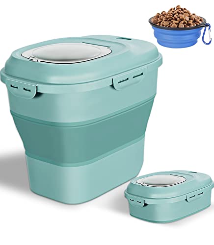 Collapsible Dog Food Storage Container, 30 Lb Pet Cat Pantry Plastic Large Containers Bin with Wheels Airtight Lids Locking Bowl, 50 Lb Kitchen Cereal Flour Sugar Rice Leakproof Sealable Dry Holder