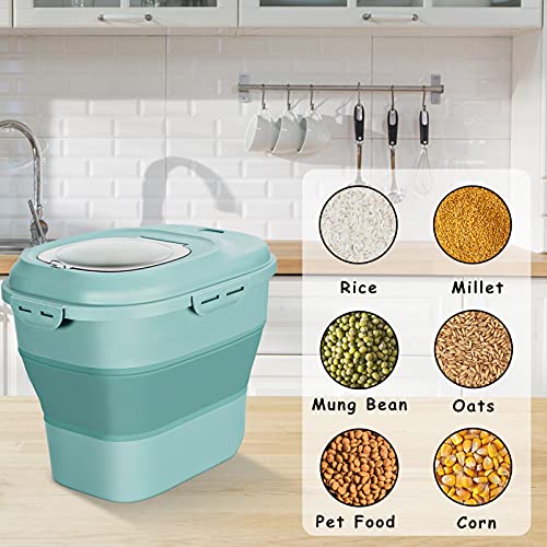 Collapsible Dog Food Storage Container, 30 Lb Pet Cat Pantry Plastic Large Containers Bin with Wheels Airtight Lids Locking Bowl, 50 Lb Kitchen Cereal Flour Sugar Rice Leakproof Sealable Dry Holder