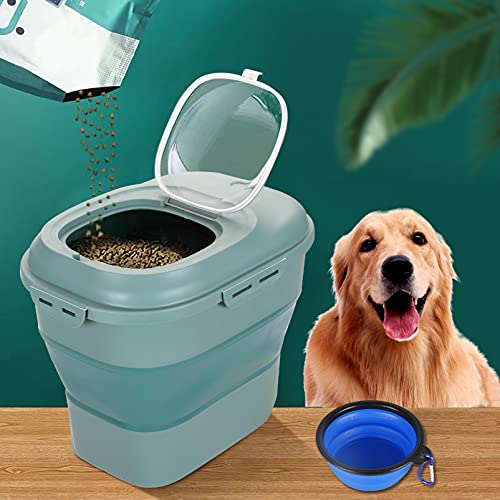 Collapsible Dog Food Storage Container, 30 Lb Pet Cat Pantry Plastic Large Containers Bin with Wheels Airtight Lids Locking Bowl, 50 Lb Kitchen Cereal Flour Sugar Rice Leakproof Sealable Dry Holder