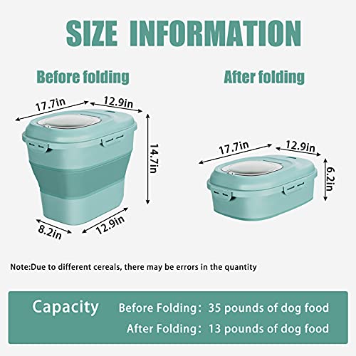 Collapsible Dog Food Storage Container, 30 Lb Pet Cat Pantry Plastic Large Containers Bin with Wheels Airtight Lids Locking Bowl, 50 Lb Kitchen Cereal Flour Sugar Rice Leakproof Sealable Dry Holder