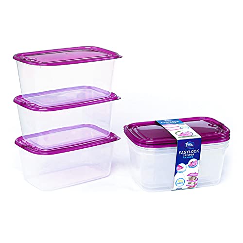 KIGI 【6 PACK】 Plastic Food Storage Containers with Lids Airtight Square Meal Prep Containers,Microwave,Freeze,Dishwasher Safe (Transparent-Purple, 67.6oz-6 Pack)