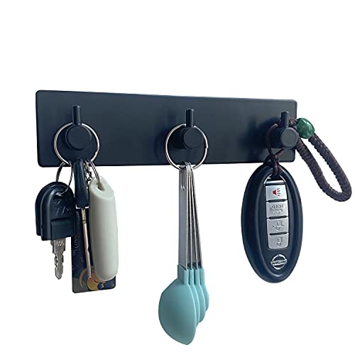 AXBUS Wall Mounted Key Holder,3 Key Hooks for Wall Decorative,Adhesive Key Organizer Key Hanger for Entryway, Kitchen, Bedroom,Bathroom - Black