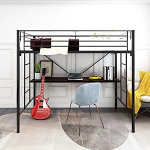 hahrir metal ​loft bed multifunctional modern loft bed ,with desk and with length guardrails twin size black