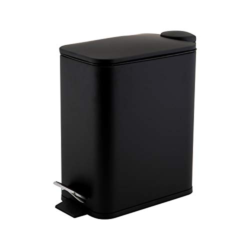 Simplify Slim Rectangular 5 Liter Pedal Trash Bin with Soft Close Lid | DIMESNIONS: 11" x 5.5" x 11.4"| Prevents Odors | Great Bathroom | Office | Dorm| Bathroom Accessories | Black