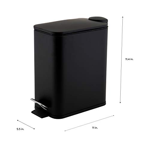 Simplify Slim Rectangular 5 Liter Pedal Trash Bin with Soft Close Lid | DIMESNIONS: 11" x 5.5" x 11.4"| Prevents Odors | Great Bathroom | Office | Dorm| Bathroom Accessories | Black