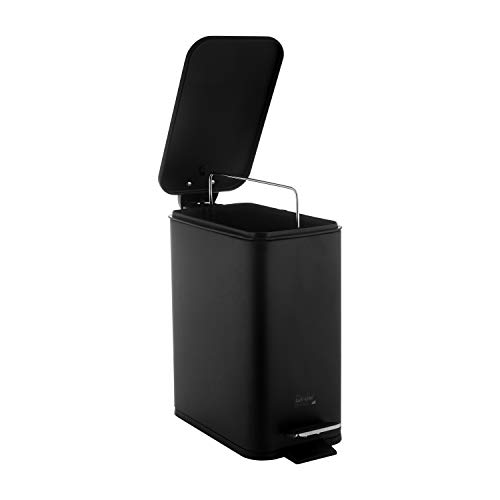 Simplify Slim Rectangular 5 Liter Pedal Trash Bin with Soft Close Lid | DIMESNIONS: 11" x 5.5" x 11.4"| Prevents Odors | Great Bathroom | Office | Dorm| Bathroom Accessories | Black