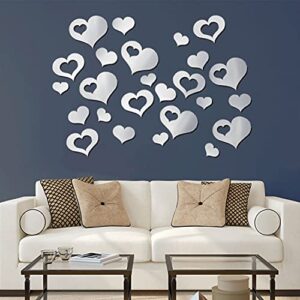 KIMOBER 13PCS Heart Shape Mirror Wall Stickers, Valentine's Day Silver Acrylic Removable Self-Adhesive Mirror Decals for Home Decorations