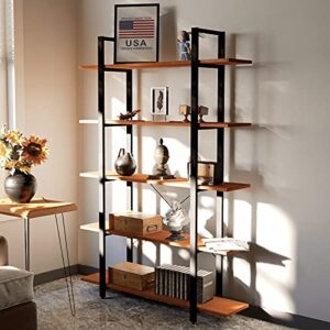 consdan industrial bookshelf, usa grown hardwood, real wood bookshelves, modern open rustic bookcase, storage shelf, display shelf, poplar solid wood-5 tier shelf