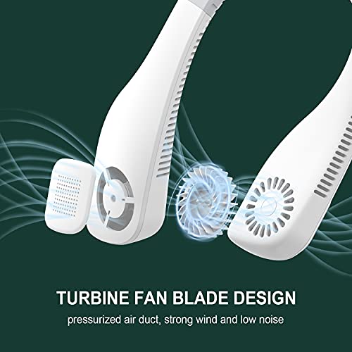 Dafansu Portable Neck Fan, Small Rechargeable Bladeless Personal Fan, Wearable air conditioner, 3000mAh Battery, With Strong Wind, and Low Noise, Headphone Design, 3 Speeds Adjustable (White)