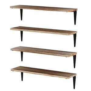 wallniture arras floating shelves wall mounted, wall shelves for bedroom decor, floating book shelves for wall, 24" wall shelf for living room & bathroom, floating shelf for kitchen, set of 4 burnt