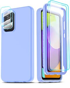 leyi for samsung a52 case, galaxy a52 5g case with [2 x tempered glass screen protector & lens protector], full-body shockproof soft liquid silicone protective phone case for galaxy a52 5g, violet