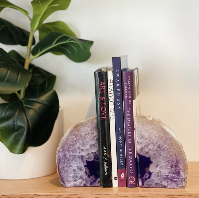 Artisansmx Natural Agate Home Decor Unique Brazilian Stone Bookends Pair Purple 6-8 Lbs.