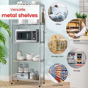 ALPHINO 6-Shelf Shelving Storage Unit ,Heavy Duty Metal Organizer Wire Rack with Leveling Feet , Stainless Side Hooks for Bathroom Kitchen Garage 750Lbs Capacity (Silver)