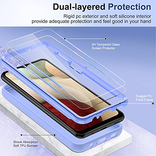 LeYi for Samsung Galaxy A12 Case, Samsung A12 Phone Case with [2 x Tempered Glass Screen Protector], Full-Body Shockproof Soft Liquid Silicone Hybrid Phone Cover Case for Galaxy A12 5G, Violet