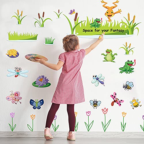 34 Pieces Funky Frogs Bulletin Board Set Frog Cattails Dragonflies Lily Pads Butterfly Bee Fish Bird Accent Bulletin Board Cut-Outs Summertime Bulletin Board Cutouts Classroom Theme Decoration