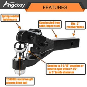 ANGCOSY 10-Ton Pintle Hook Trailer Hitches Receiver Hook Combination 2-5/16” Hitch Ball, 20000 lbs, 15-1/2” Length