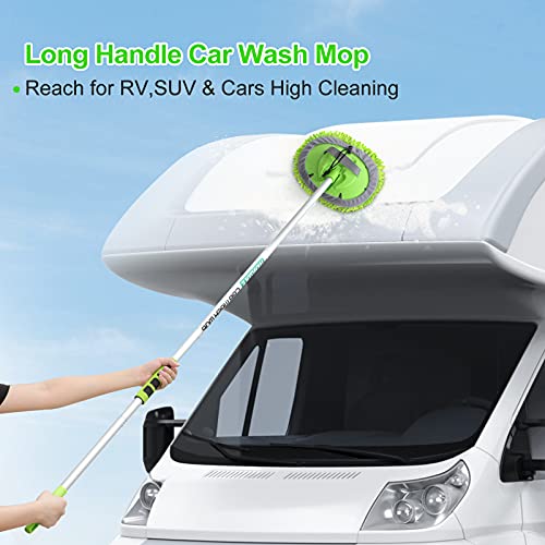 Wontolf 62'' Car Wash Brush with Long Handle Chenille Microfiber Car Wash Mop Mitt Car Washing Brush Cleaning Kit Windshield Window Squeegee Car Duster Microfiber Towels for Cars RV Truck Boat 9PCS