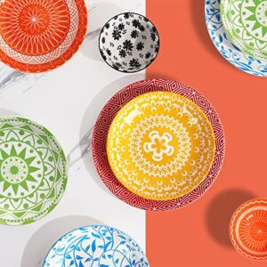 Ceramic Pasta Bowls Set of 6, Vivimee 30 oz Large Salad Bowl, 8.2 Inch Wide and Shallow Serving Plates Bowls, Colorful Bowls for kitchen, Soup Bowls for Pasta, Salad, Soup, Microwave & Dishwasher Safe