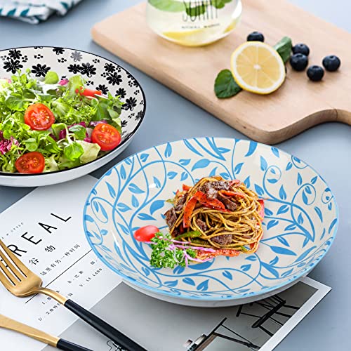 Ceramic Pasta Bowls Set of 6, Vivimee 30 oz Large Salad Bowl, 8.2 Inch Wide and Shallow Serving Plates Bowls, Colorful Bowls for kitchen, Soup Bowls for Pasta, Salad, Soup, Microwave & Dishwasher Safe