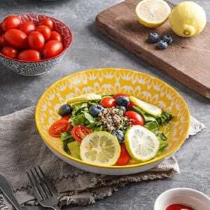 Ceramic Pasta Bowls Set of 6, Vivimee 30 oz Large Salad Bowl, 8.2 Inch Wide and Shallow Serving Plates Bowls, Colorful Bowls for kitchen, Soup Bowls for Pasta, Salad, Soup, Microwave & Dishwasher Safe