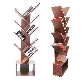 Tree Bookshelf with Drawer Rustic Brown Bookcase 9-Tier Book Rack Free Standing Book Storage Organizer Shelves, Wooden Rack Organizer Shelves for CD Movies/Books Home Office Living Room Bedroom