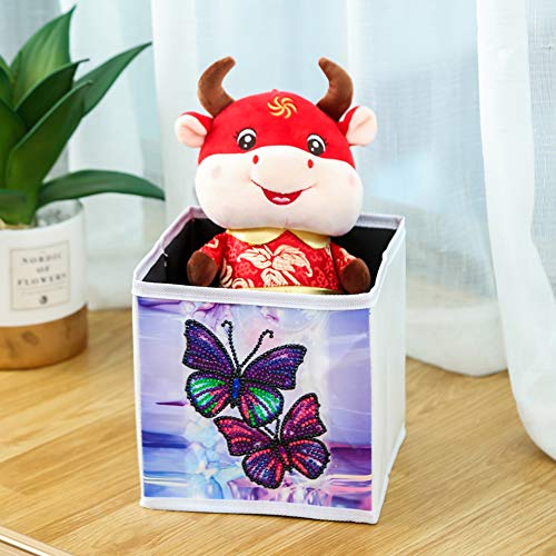 Alloyseed 5D Diamond Painting Folding Storage Cube Box, Foldable Storage Basket Bin Embroidery Cross Stitch Picture Arts Craft for Home Closet Cabinet Bedroom Toys Sundries Organizer 6.7X6.7X6.7