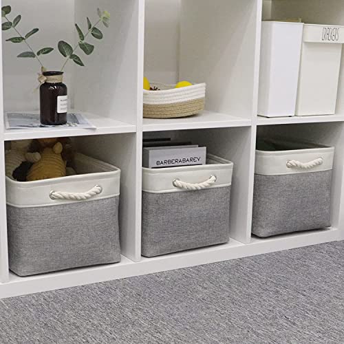 Hiwxyza Large Fabric Storage BoxesToy Baskets, Decorative Baskets with Handles, Collapsible Baskets for Organizing, Storage Baskets for Shelves, Toys, Clothes, Office (Grey/ White, 3 Pack)