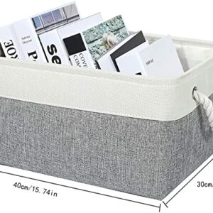 Hiwxyza Large Fabric Storage BoxesToy Baskets, Decorative Baskets with Handles, Collapsible Baskets for Organizing, Storage Baskets for Shelves, Toys, Clothes, Office (Grey/ White, 3 Pack)