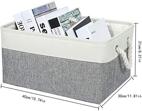 Hiwxyza Large Fabric Storage BoxesToy Baskets, Decorative Baskets with Handles, Collapsible Baskets for Organizing, Storage Baskets for Shelves, Toys, Clothes, Office (Grey/ White, 3 Pack)