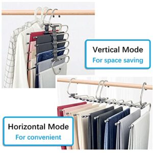 Magic Pants Hangers Space Saving - 2 Pack for Closet Multiple Layers Multifunctional Uses Rack Organizer for Trousers Scarves Slack (2 Pack with 10 Metal Clips)