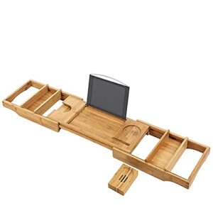 YOUHAO Luxury Bamboo Bathtub Tray, Expandable Bathtub Caddy with Reading Rack or Tablet Holder,Bath Table Trays Includes a Wine Glass Holder