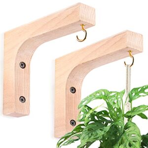 jantens 2 pack hanging plant hook, plant hangers indoor, wooden hanging basket hooks for indoor flower baskets pot wind chime lanterns planter