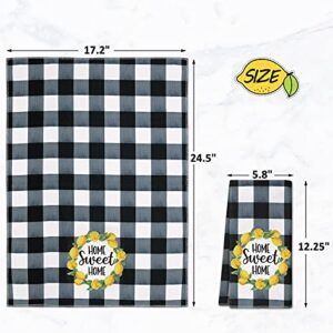 Vansolinne Lemon Kitchen Towels Lemonade Summer Tea Towels Yellow Black Buffalo Plaid Squeeze The Day Farmhouse Absorbent Dishcloths for Cleaning Drying Cooking Baking Set of 4