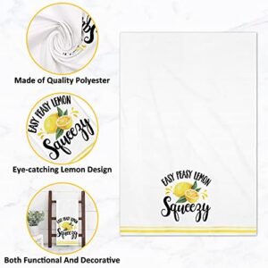 Vansolinne Lemon Kitchen Towels Lemonade Summer Tea Towels Yellow Black Buffalo Plaid Squeeze The Day Farmhouse Absorbent Dishcloths for Cleaning Drying Cooking Baking Set of 4