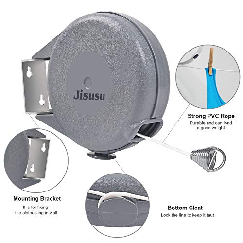 JISUSU 40 Ft Long Retractable Clothesline , Portable Heavy Duty Outdoor Washing Line with Wall Mount,