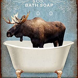 Moose Co. Bath Soap Wash Your Hooves Metal Tin Sign Moose Decor Signs Wall Metal Poster for Office Cafe Bathroom Badroom 8x12 Inch