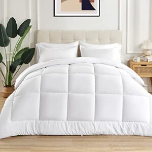 sonive all season comforter soft fluffy breathable microfiber 200gsm down alternative bedding duvet insert with 8 corner tabs easy care (white, full/queen)