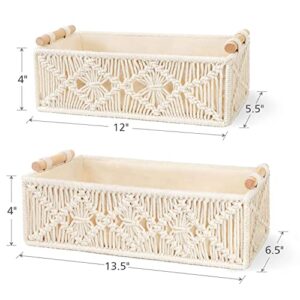 Taufey Macrame Storage Baskets Boho Decor Box Handmade Woven Decorative Countertop Toilet Tank Shelf Cabinet Organizer for Bedroom Living Room Nursery, Set of 2