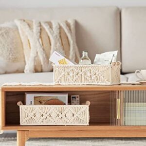 Taufey Macrame Storage Baskets Boho Decor Box Handmade Woven Decorative Countertop Toilet Tank Shelf Cabinet Organizer for Bedroom Living Room Nursery, Set of 2